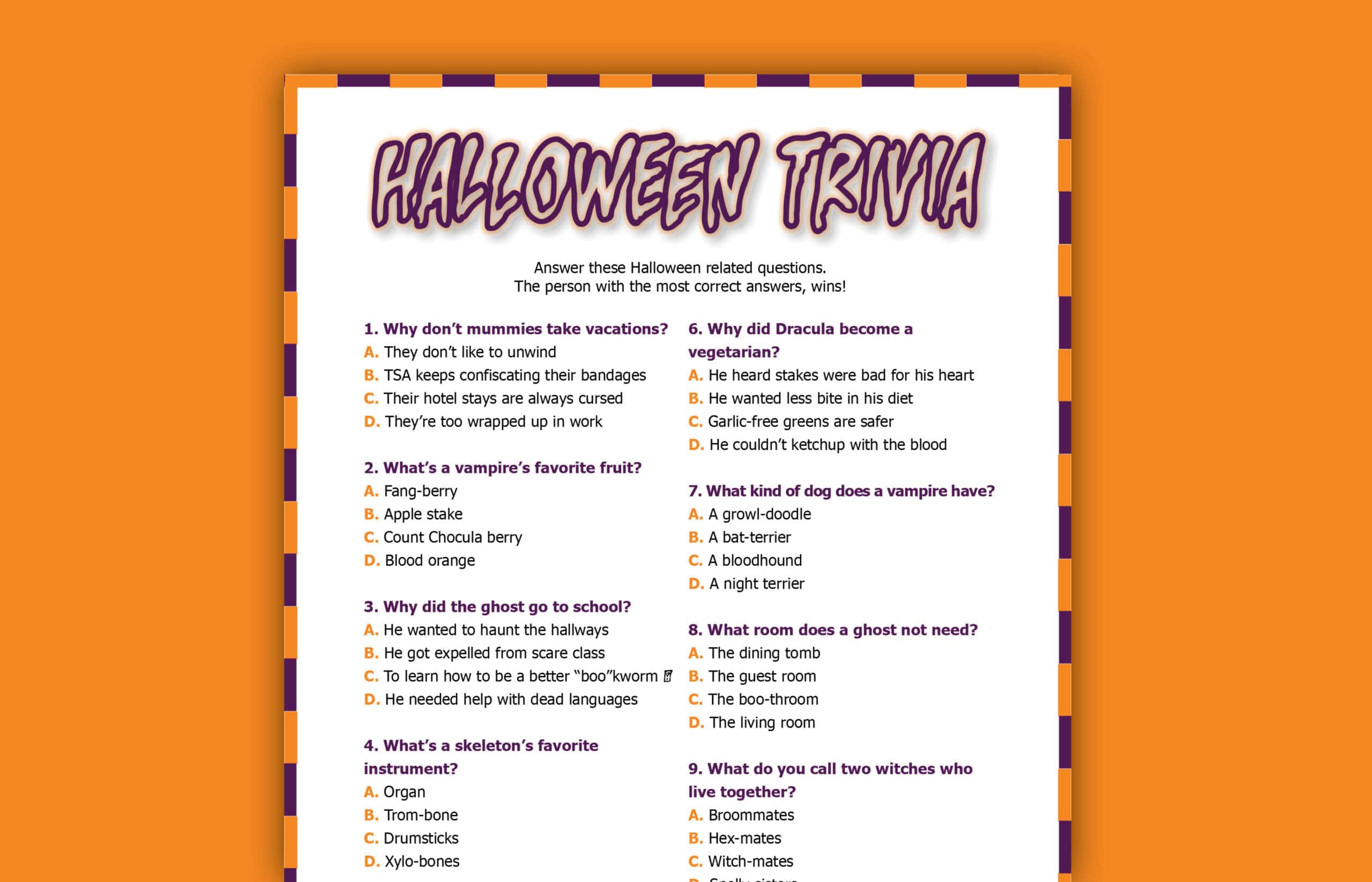 Spooktacular Free Halloween Trivia Printable - Stylish Celebrations